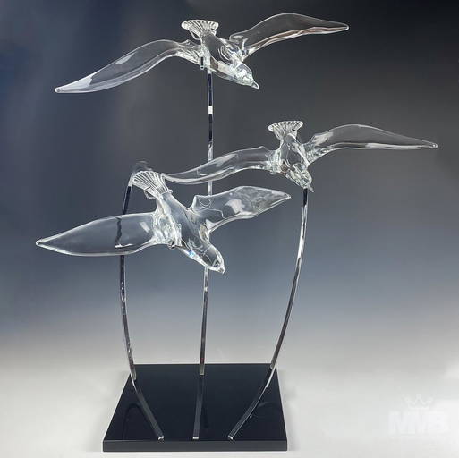 Daum France Art Glass "birds In Flight" Sculpture