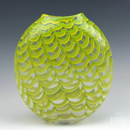 Tony Cray Studio Art Glass Green & Yellow Vase