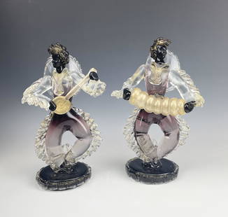 Monumental Pair Murano Art Glass Lamps Circa 1950's Attributed To ...