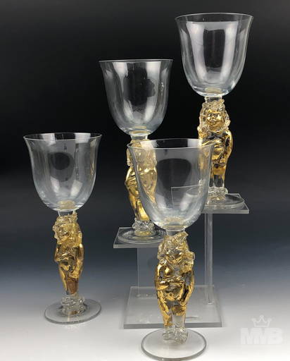 Tony Davlin Nude Cherubs Studio Art Glass Goblets
