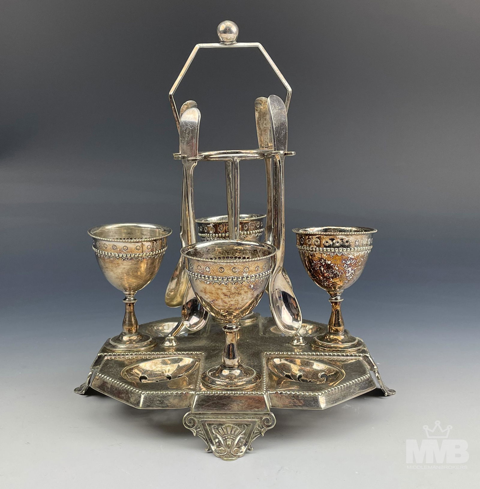 Antique Thomas Woolley Silver Plate 4 Egg Coddler