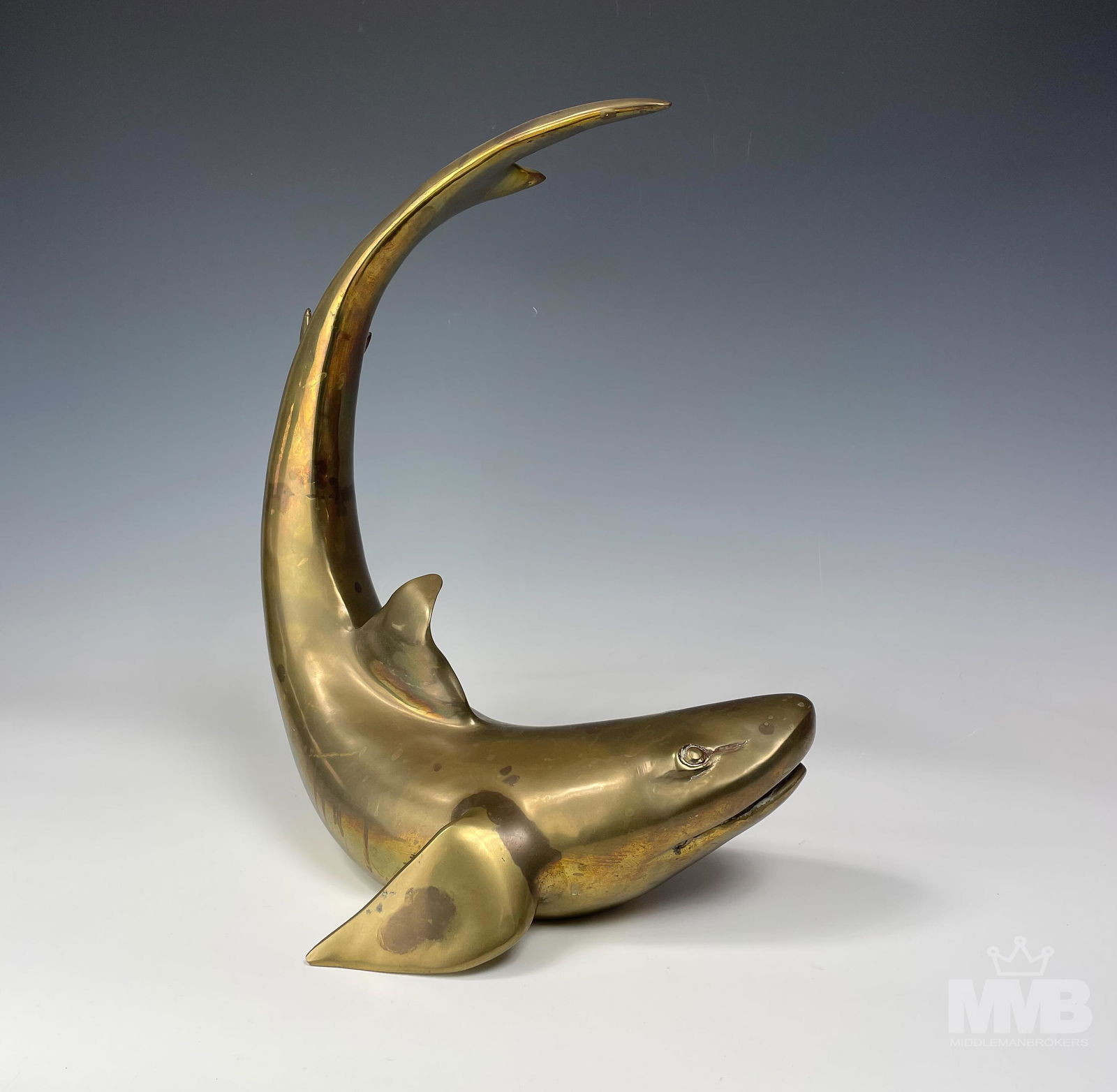 Mid Century Mcm Jaws Solid Brass Shark Sculpture