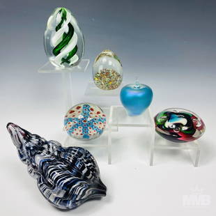 6 Studio Blown Art Glass Library Desk Paperweights