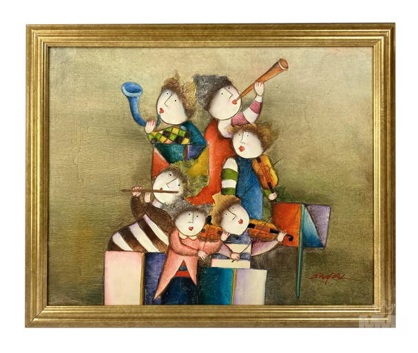 Joyce Roybal Whimsical Puffy Band Oil Art Painting