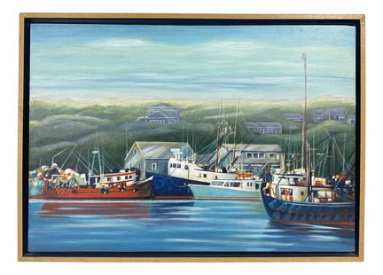 John A.luini New England Harbor Scene Oil Painting