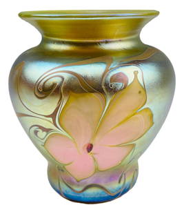 Vandermark Studio Art Glass Iridescent Floral Vase