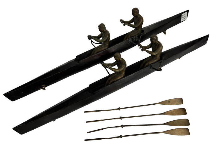 Studio Crafted Bronze Rowing Boat Rowers Sculpture
