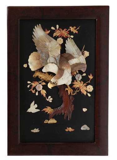 Vintage Japanese Inlay Mother Of Pearl Eagle Panel