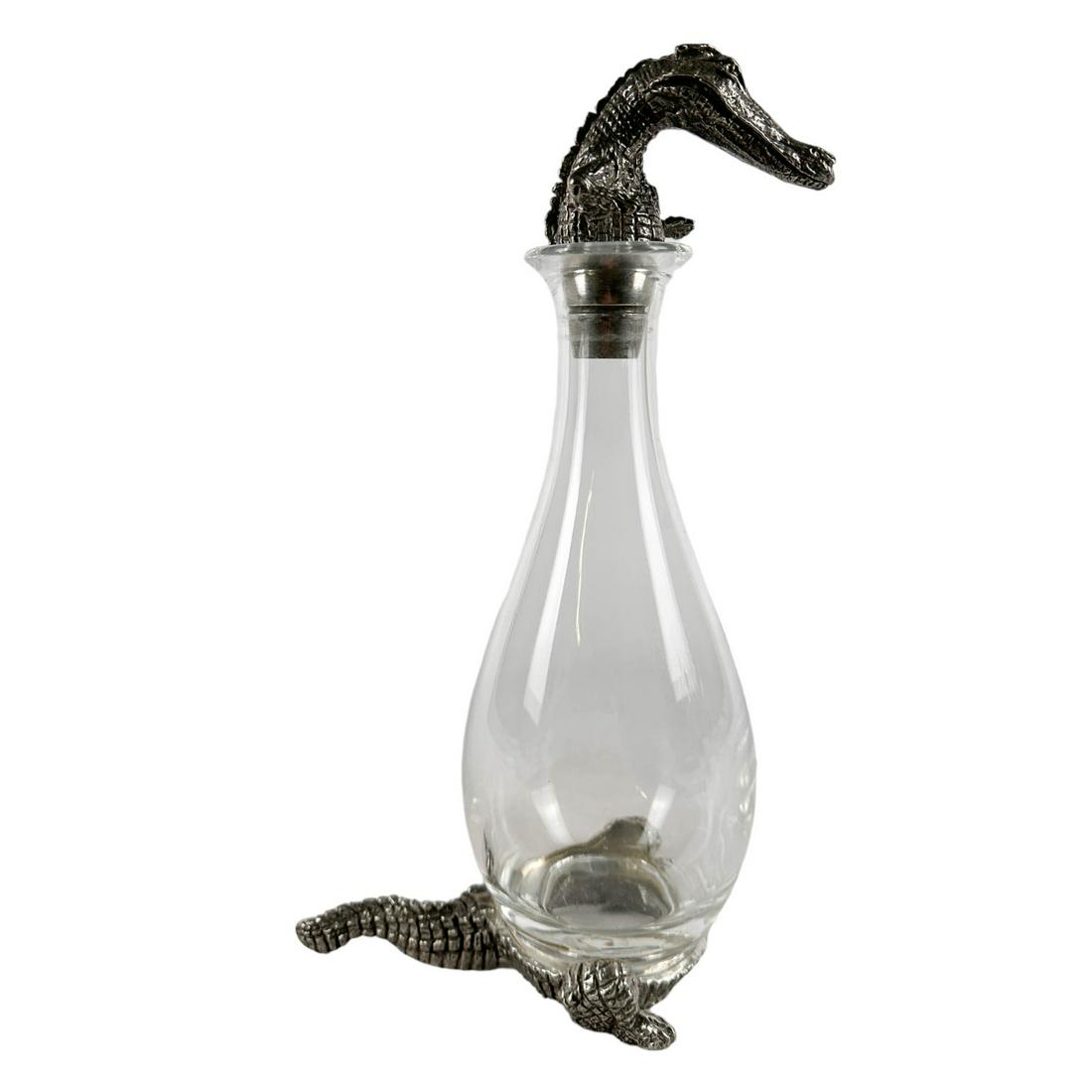 Frankli Wild Crystal Glass Pewter Gator Decanter Auction