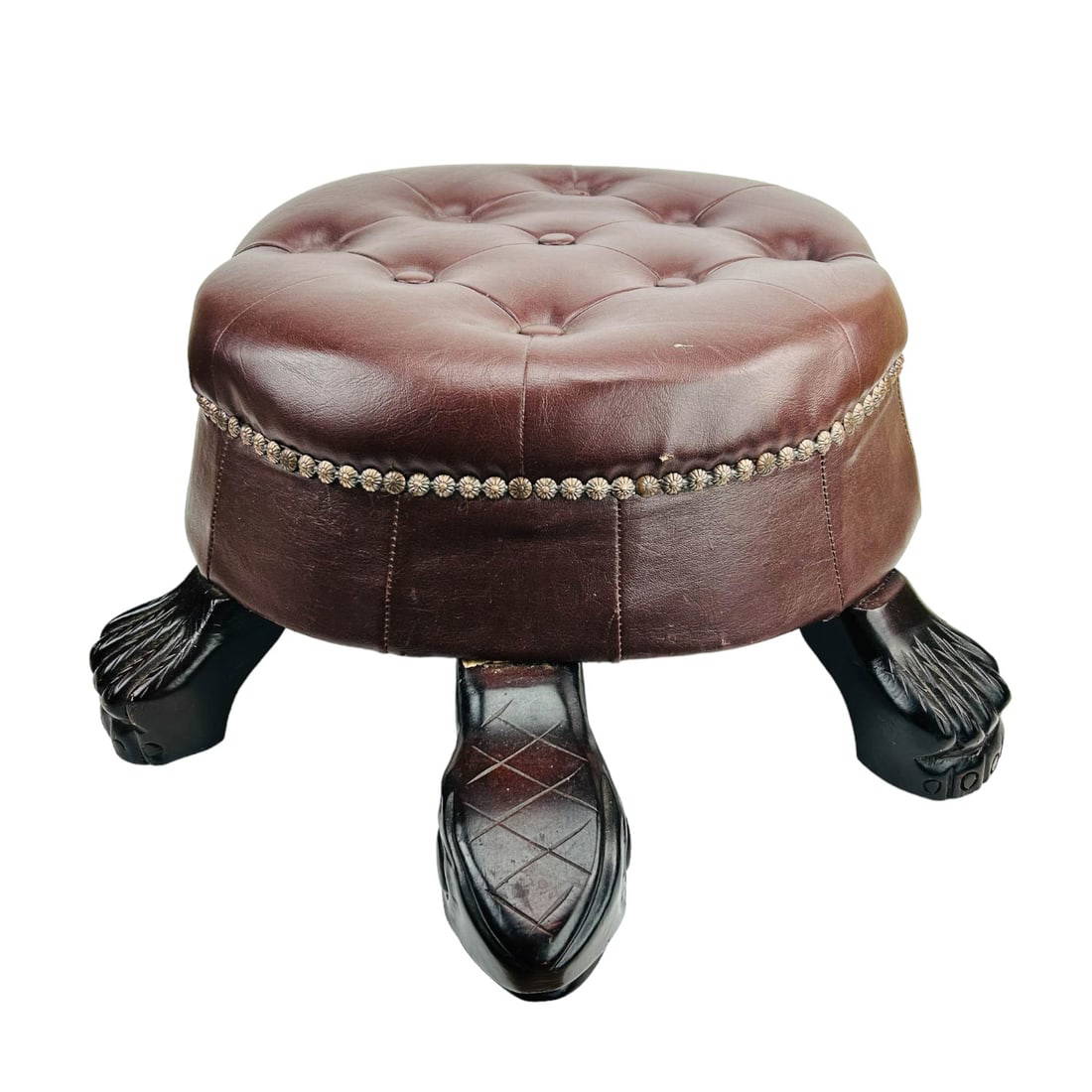 Faux Leather & Wood Turtle Tortoise Ottoman Stool Auction