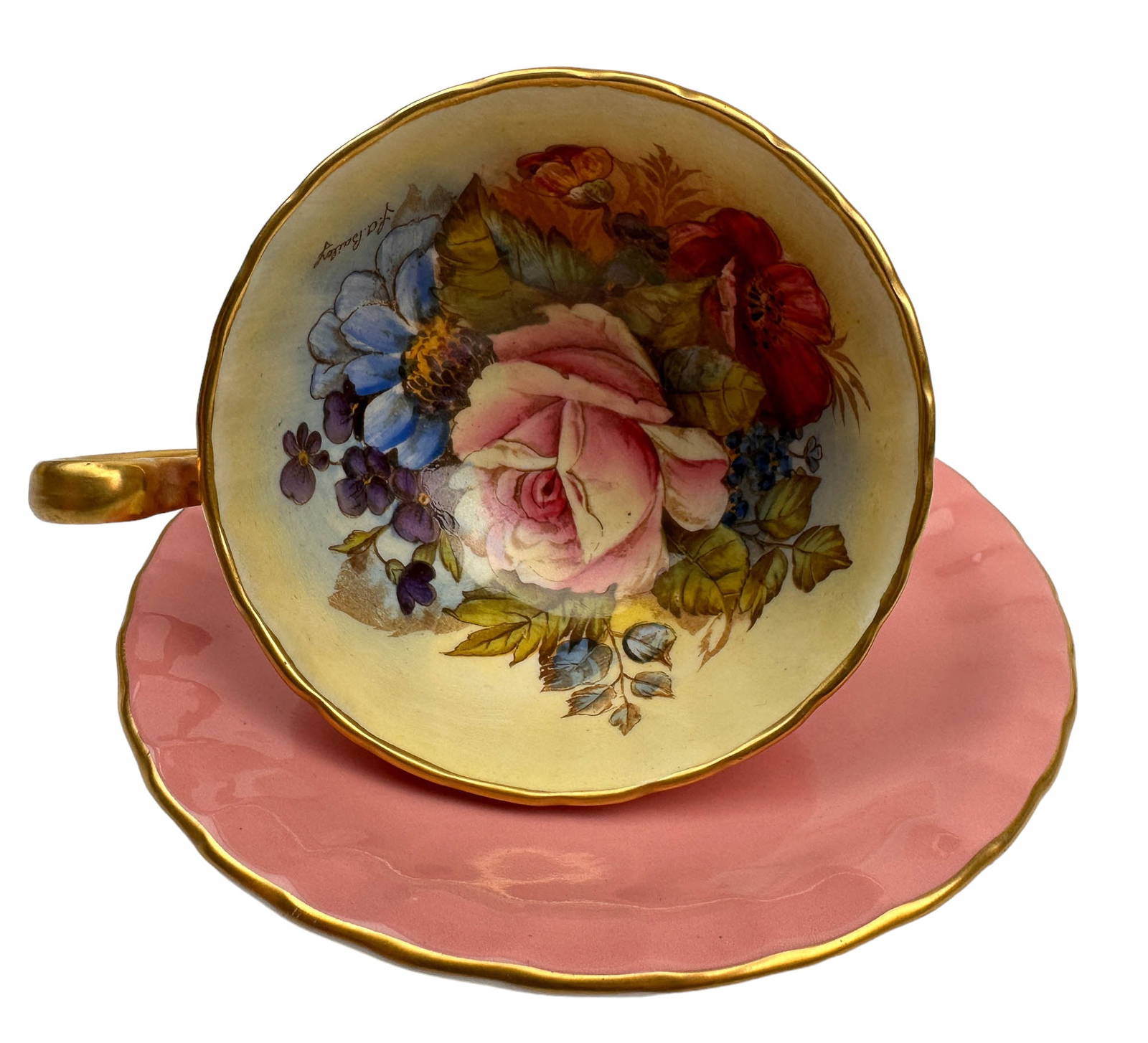 Aynsley Cabbage Rose Pink Tea Cup And Saucer Set Auction