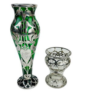 Signed Mw Art Nouveau Sterling Silver Overlay Vase Auction