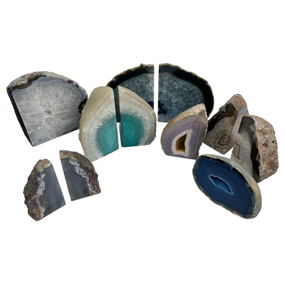 Geode Mineral Rocks & Library Table Bookends Lot Auction