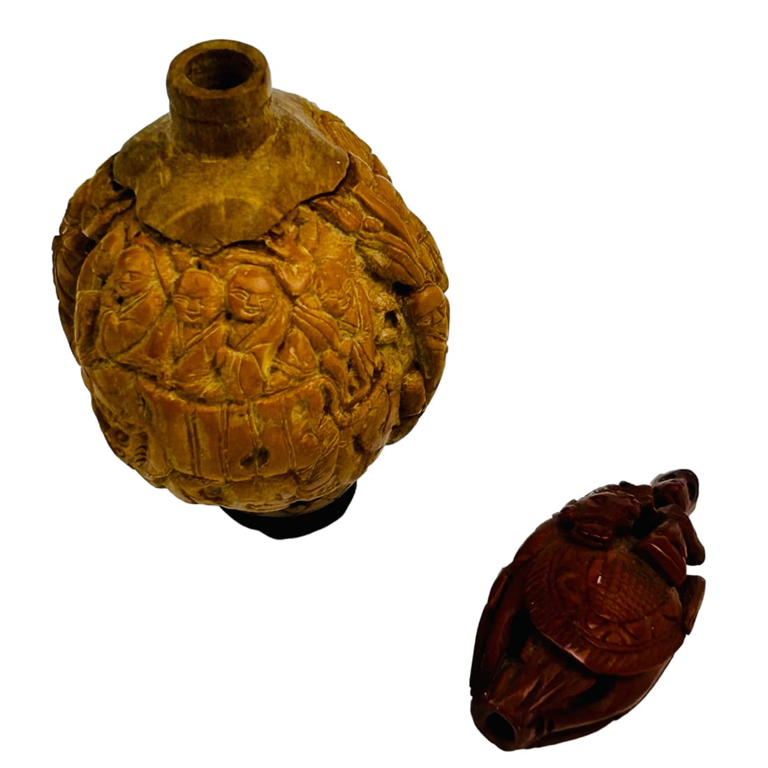 Chinese Carved Buddha Nut Vessel & Inro Bead Lot Auction