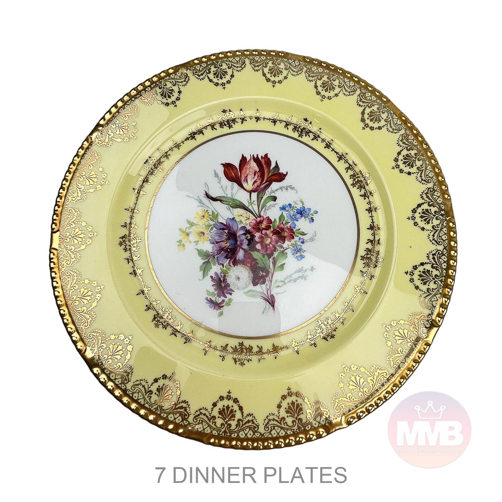 Paragon England Floral Gold Gilt Dinner Plate 7pc Auction