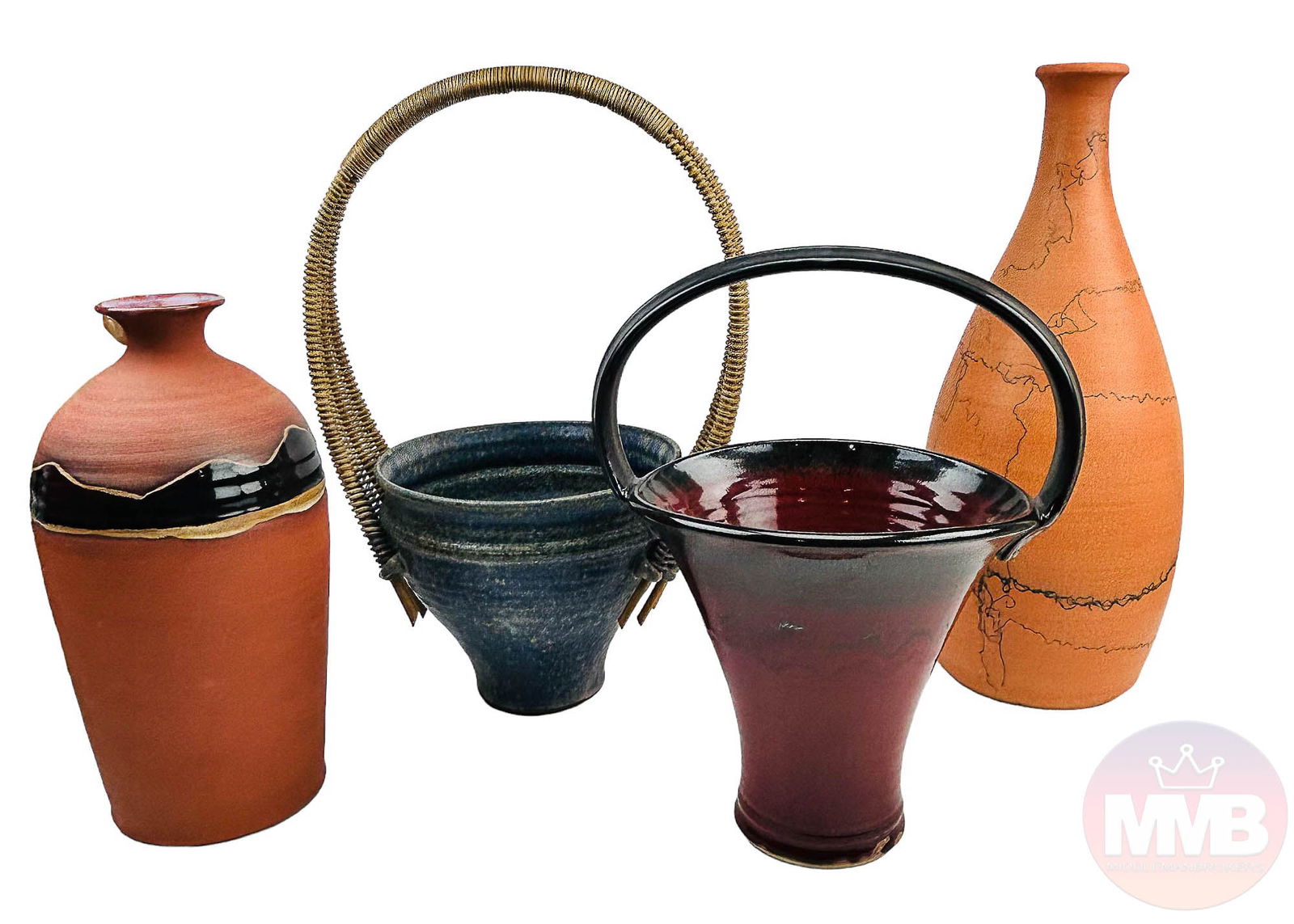 Studio Artisan Hand Thrown Pottery Vessel Baskets Auction