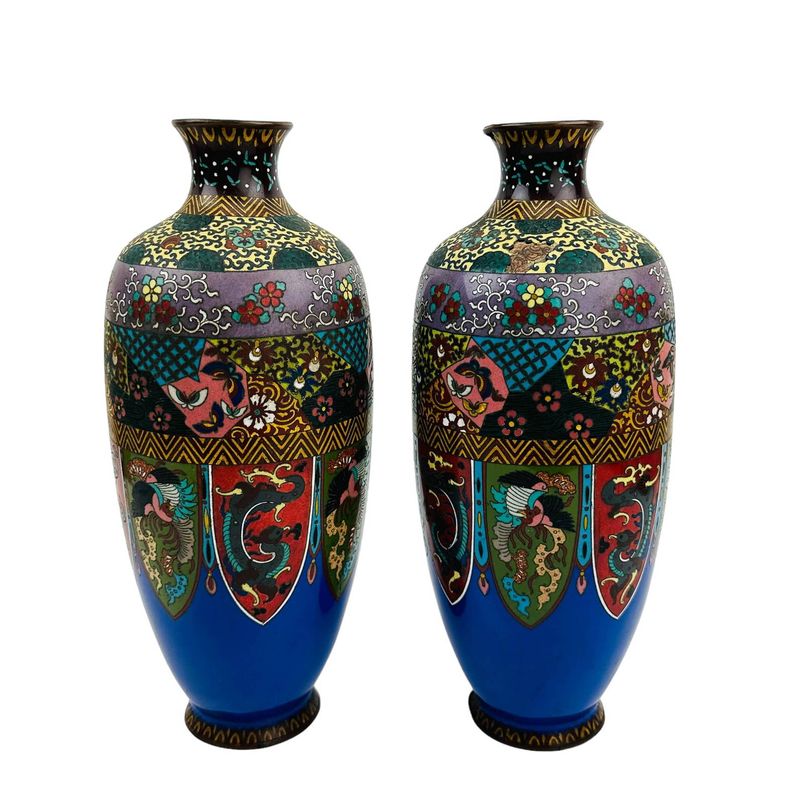 Japanese Pair Cloisonne Enamel Bird & Insect Vases Auction