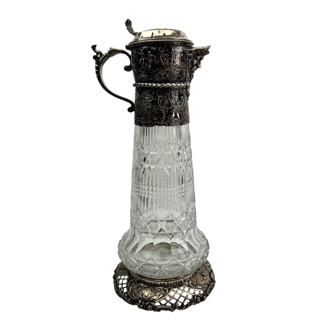 Antique 900 Silver Cut Crystal Barware Claret Jug Auction