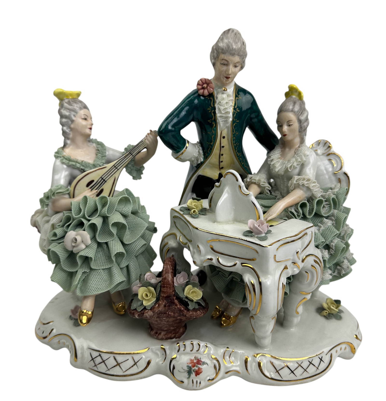 Dresden Porcelain Lace Victorian Musician Figurine Auction