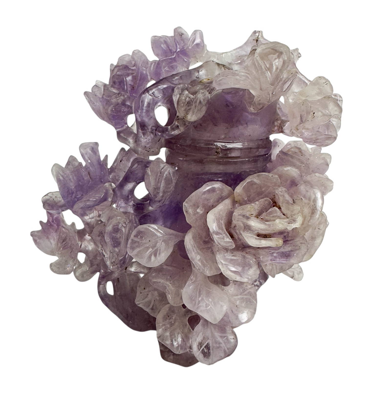 Carved Amethyst Floral Lidded Vessel Sculpture Auction