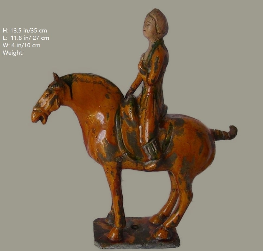 Chinese Antique Tang Tri Color Lady Ride On Horse Auction