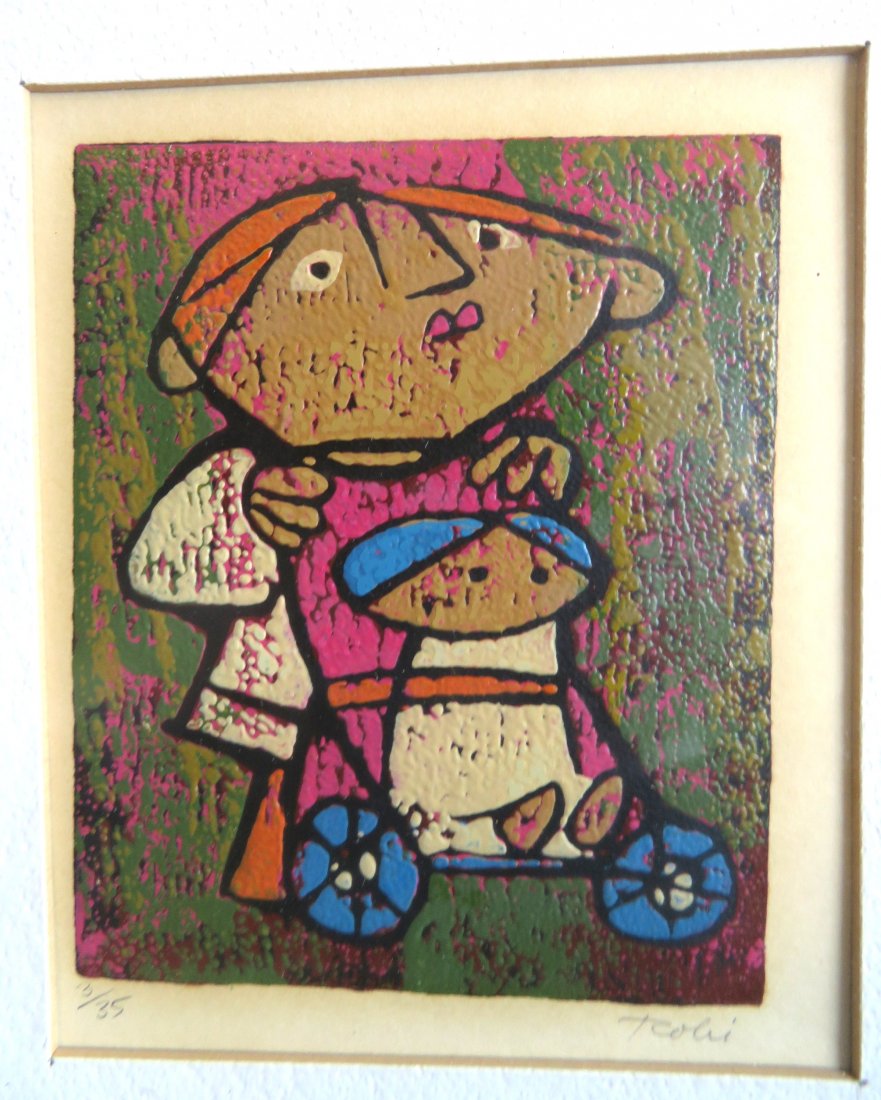 Grouping of 9 modernistic linocuts signed Robi (Al