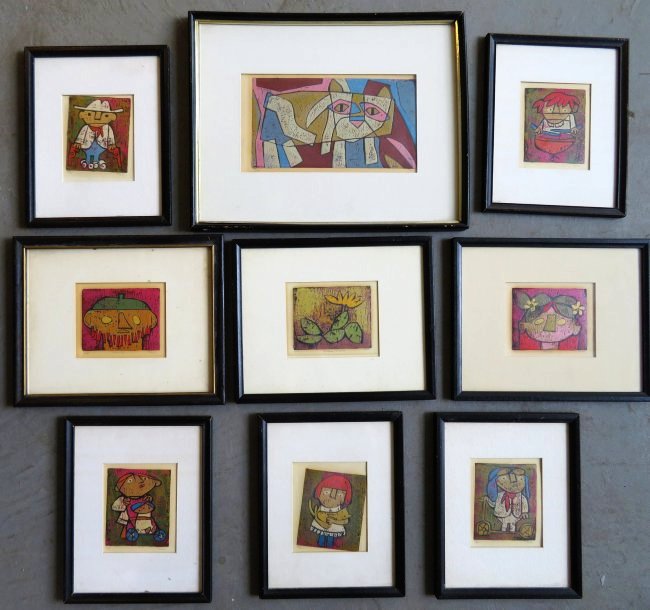 Grouping of 9 modernistic linocuts signed Robi (Al