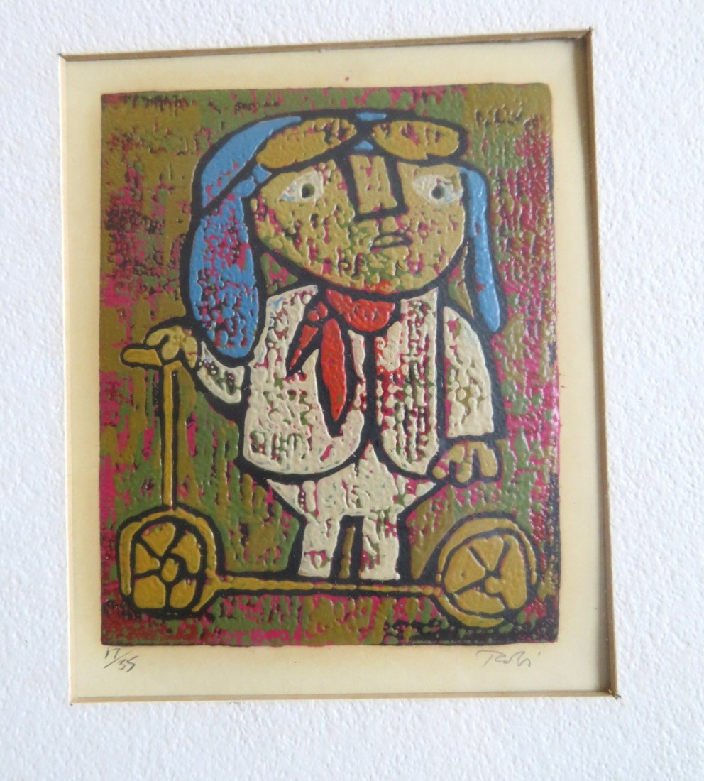 Grouping of 9 modernistic linocuts signed Robi (Al