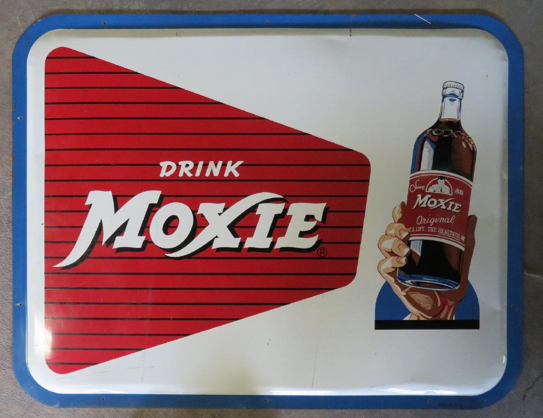 Large enameled sheet metal "Drink Moxie" sign. 34" x