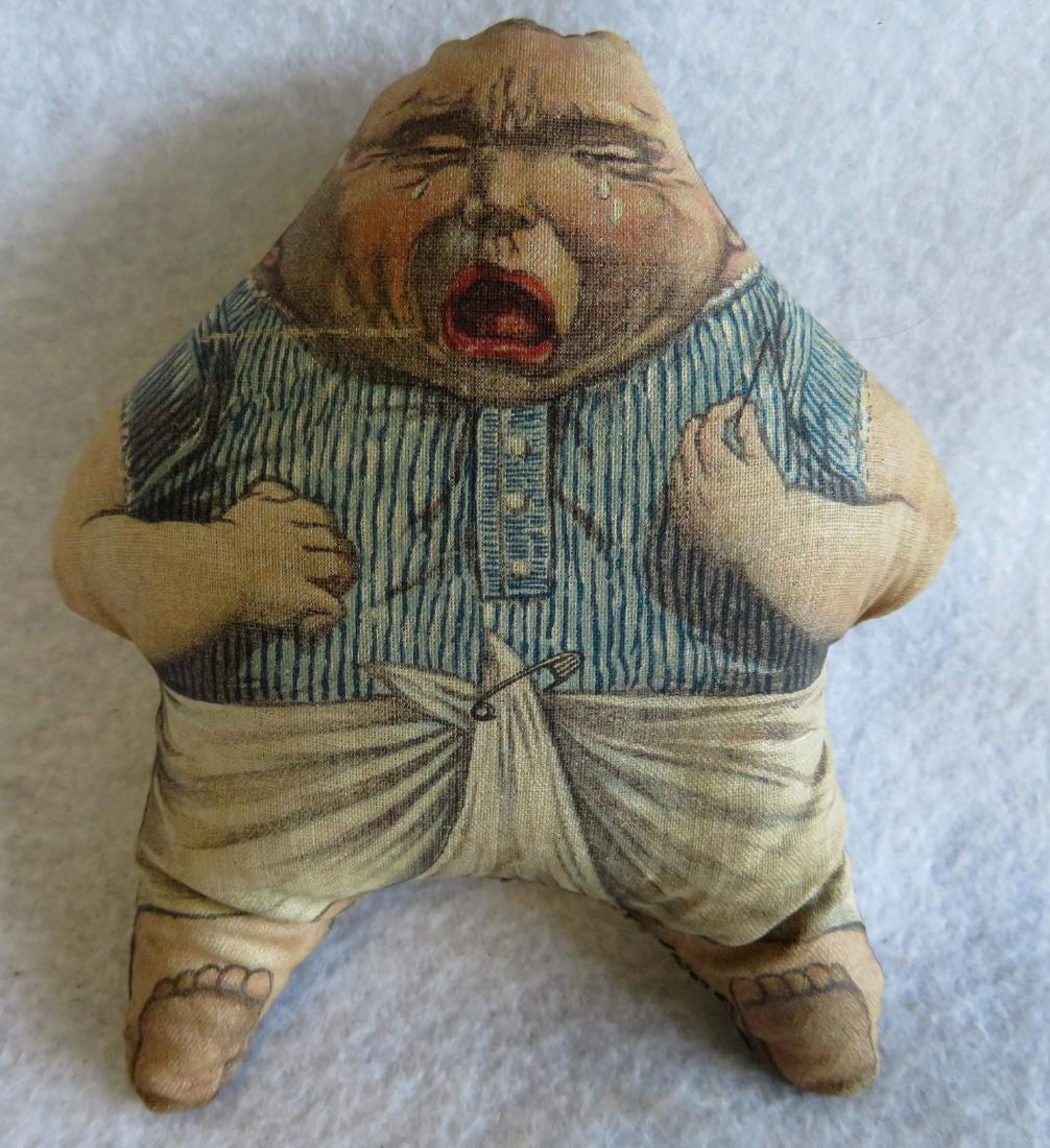 Unusual miniature pin cushion cloth doll marked “Cry