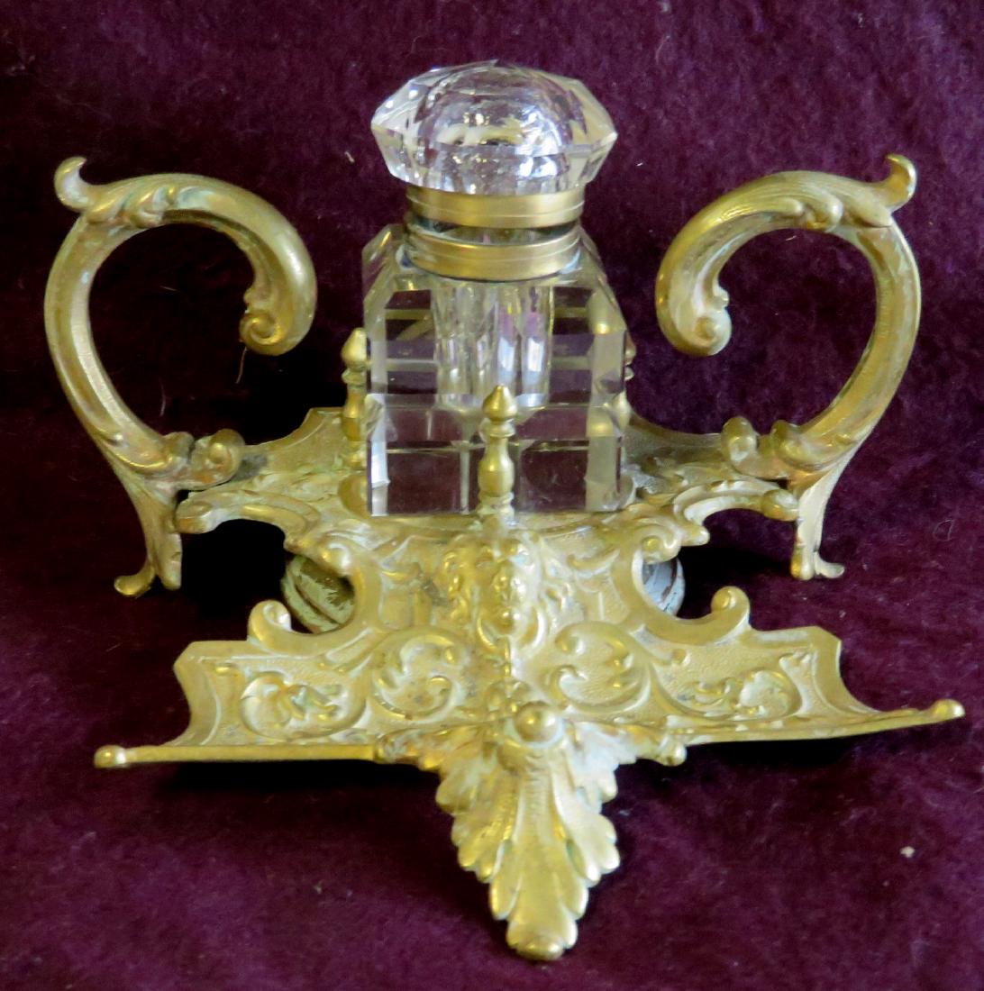 Fancy presentation brass double handle inkwell