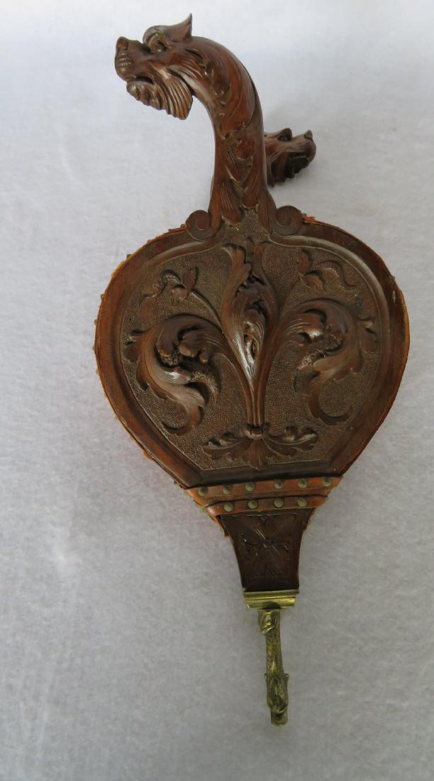 Fancy carved wooden bellows with figural lion's head
