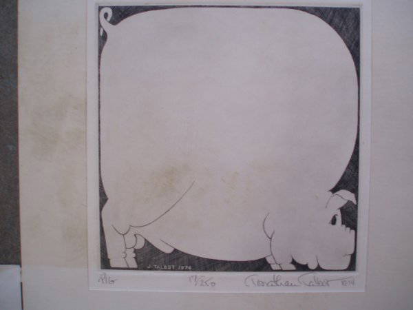 Original Etching Of "pig" Signed Jonathan Talbot.