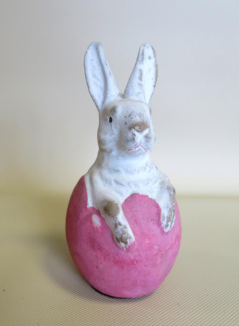 German paper mache rabbit candy container in original
