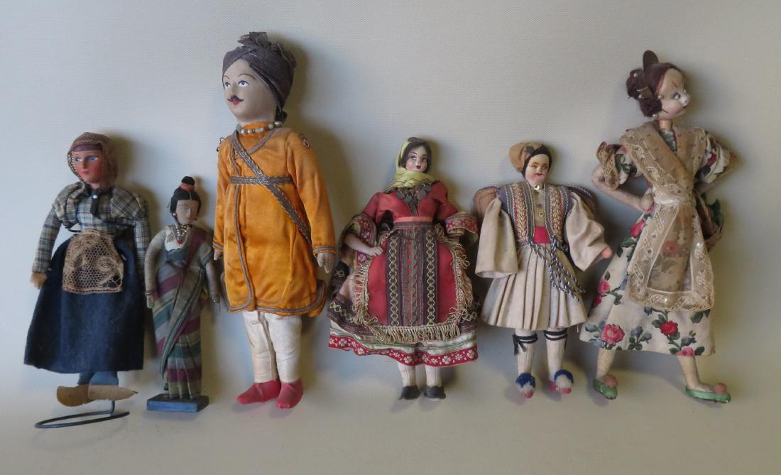 Grouping of 6 European and Middle Eastern cloth dolls,