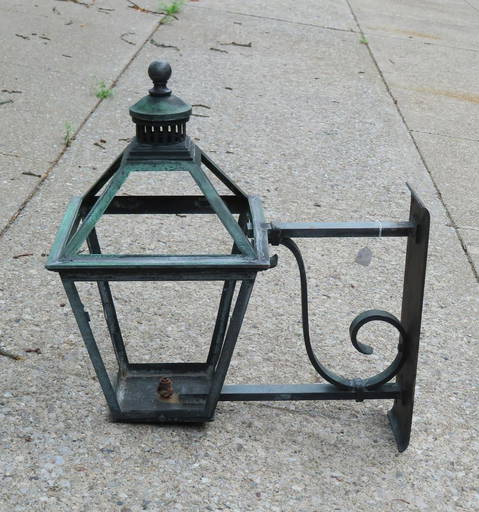 A patinated brass exterior lighting fixture, late 19th century ...