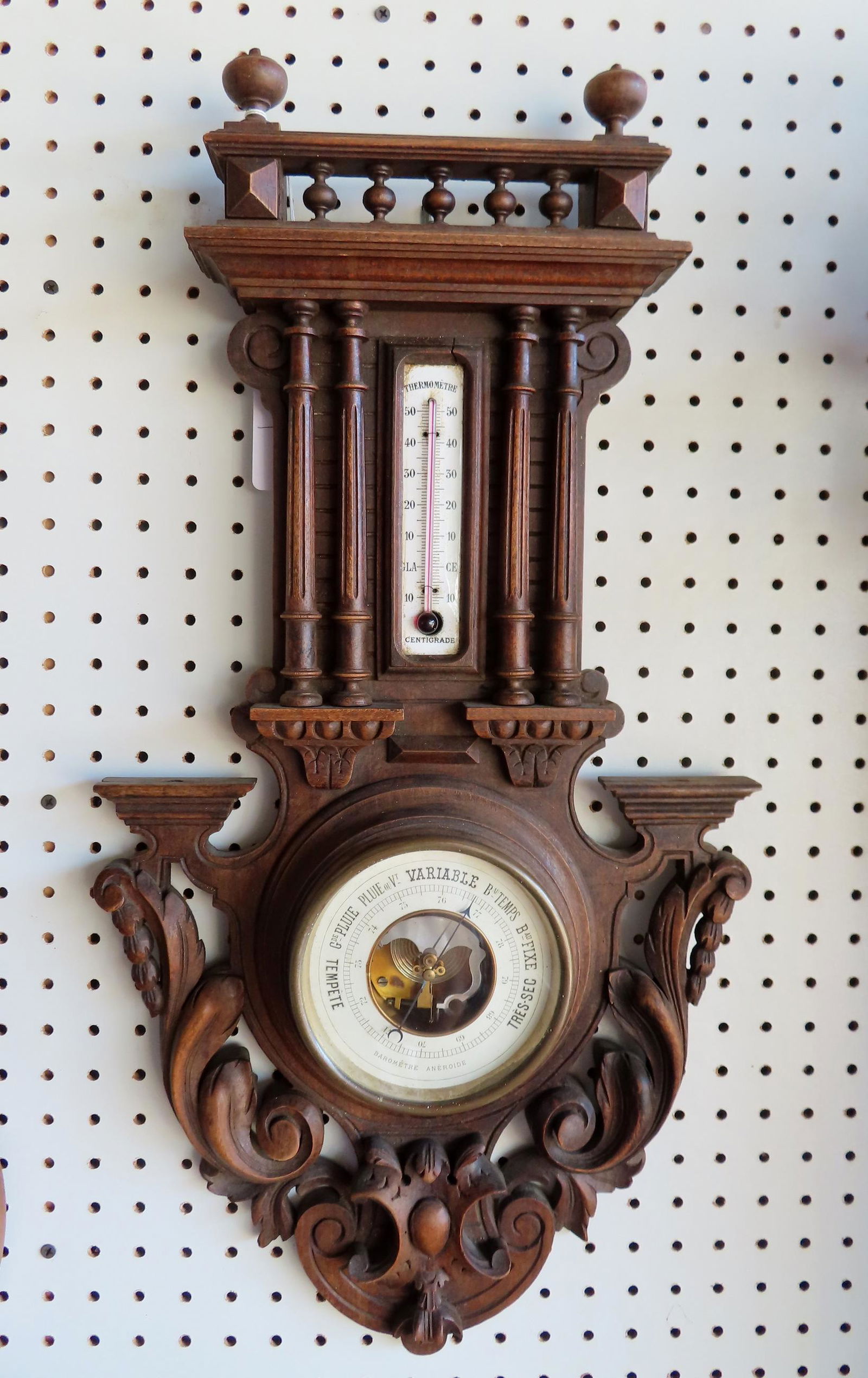 A fancy French wall barometer/thermometer with enameled dials, 19th ...