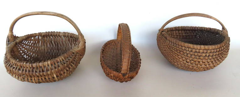 Grouping Of 3 Early Splint Baskets, All 19th Century, Including: The Largest With Splints Woven