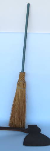 Two country items including: Shaker broom with handle in original light ...