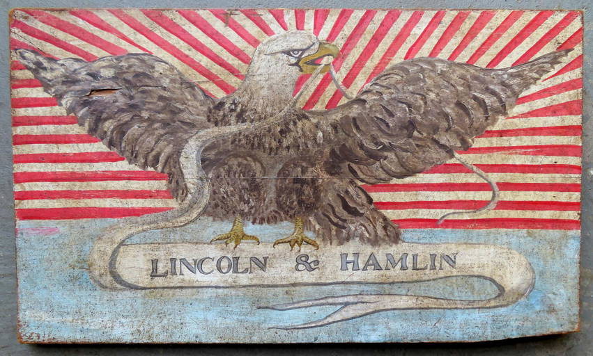 Hand painted political sign depicting a spread wing eagle holding a ...