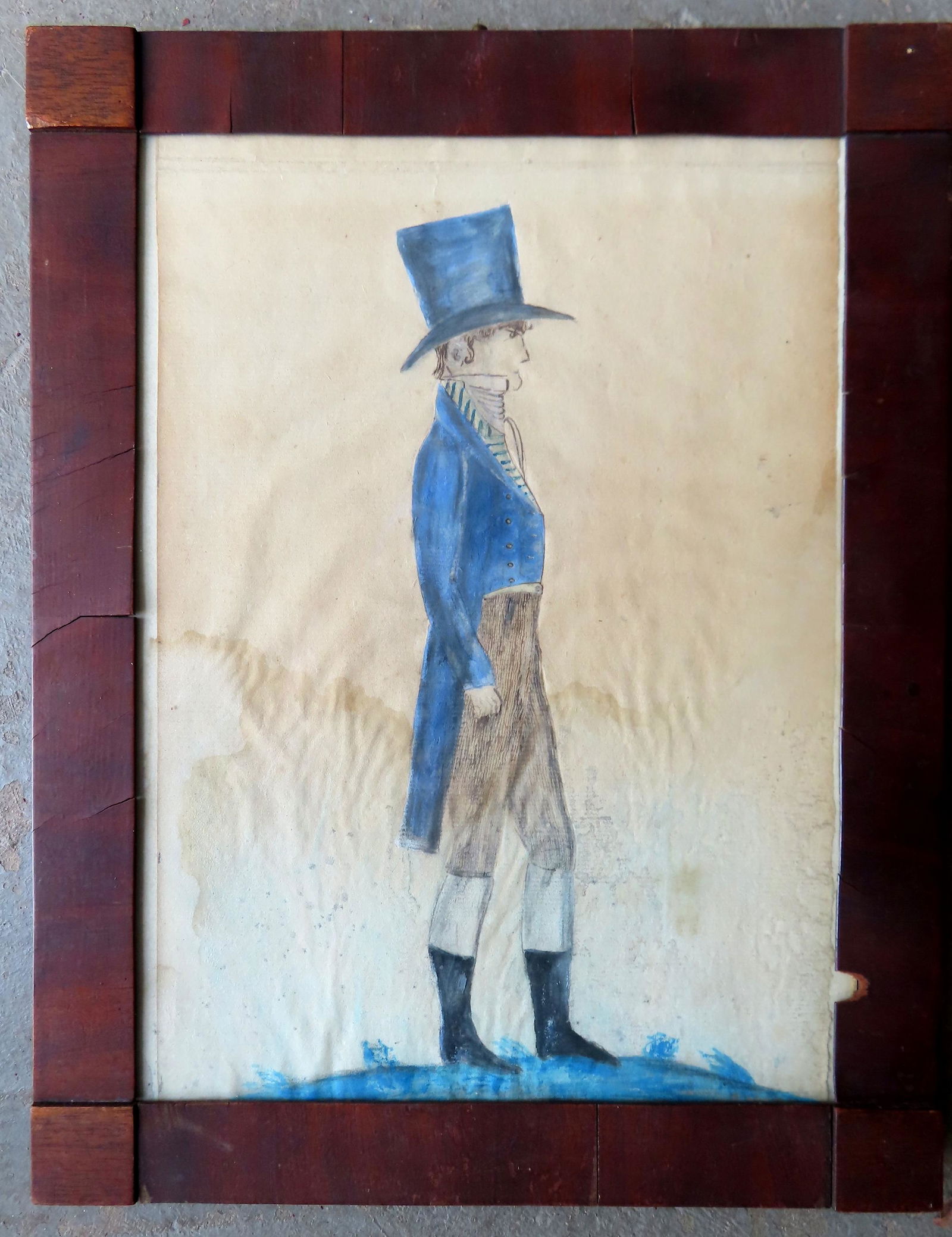 W/C Portrait of a standing man wearing top hat, attributed to Jacob ...