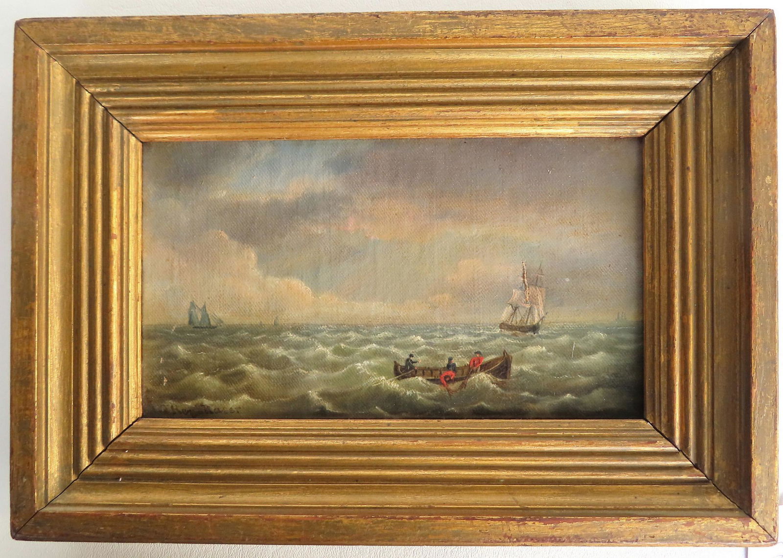 John Heyl Raser, American 1824-1901. O/B Seascape with sailing ships in ...