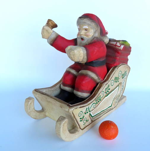 Unusual paper mache Santa on sled country store window display, circa ...
