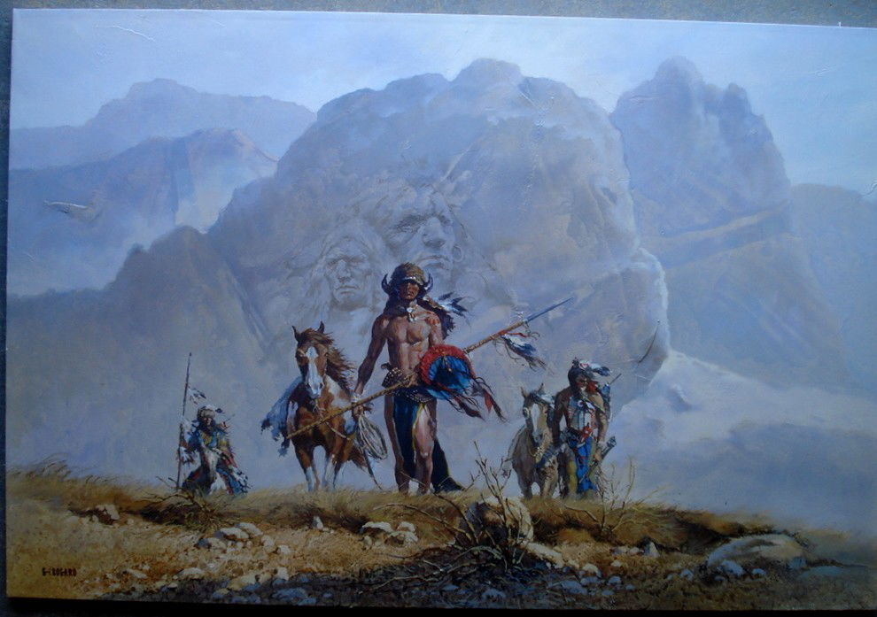 O/c Native Americans With Ponies Signed G. Bogard