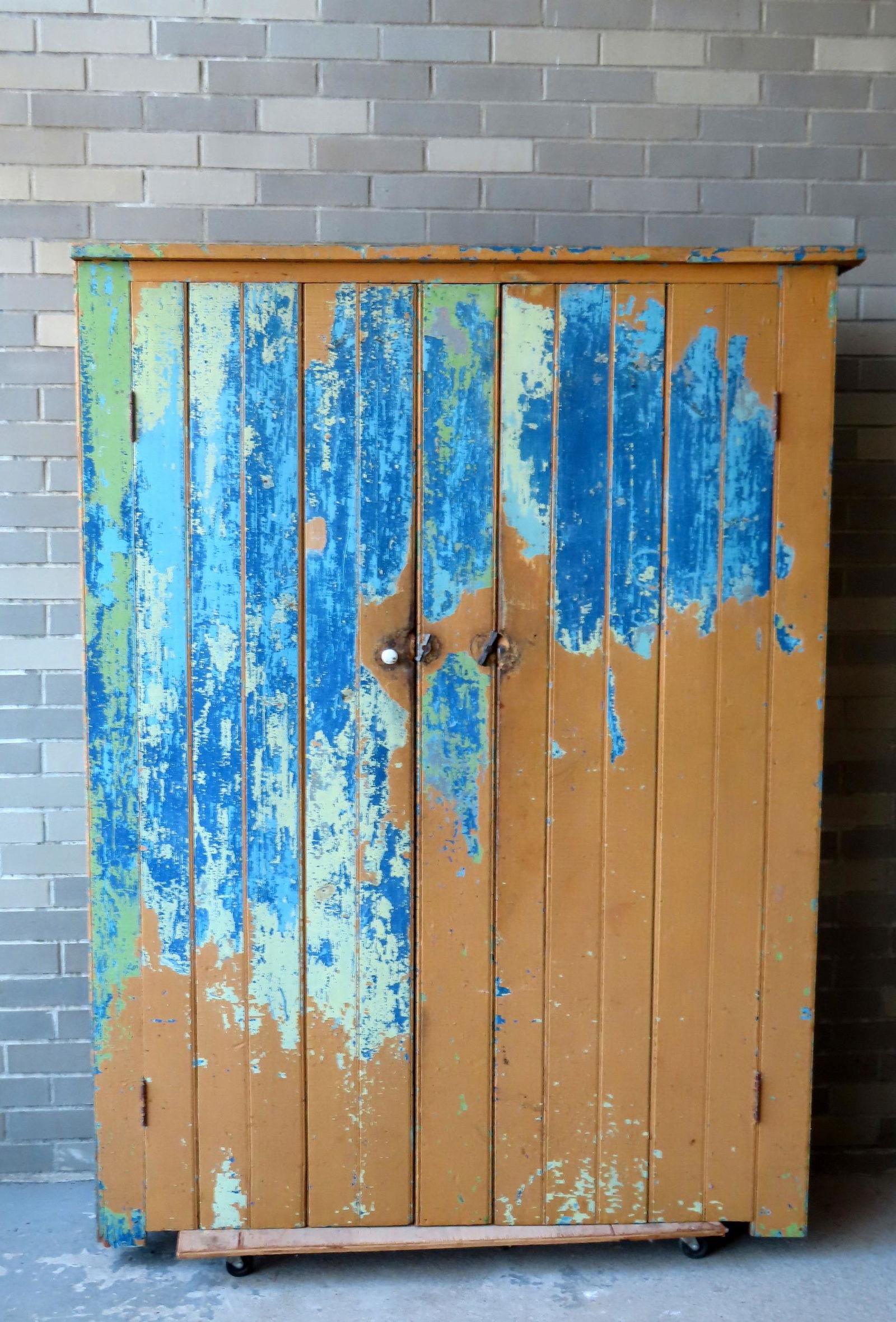 Two Door Wainscot Pantry Cupboard In Layers Of Old Paint, Partially ...