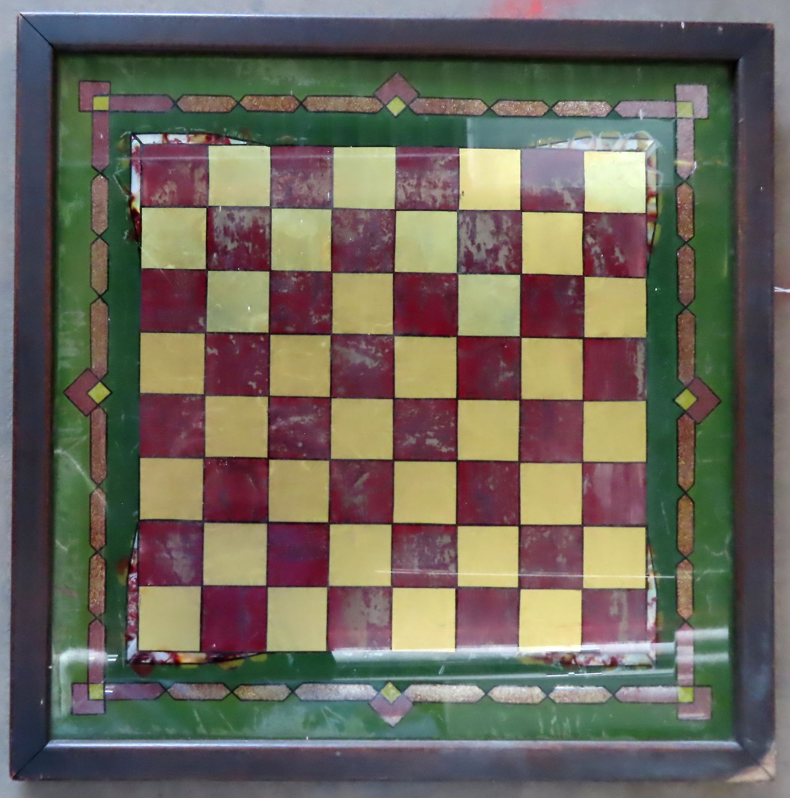 Game Board, Reverse Painted On Glass With Mother Of Pearl Inlays In ...