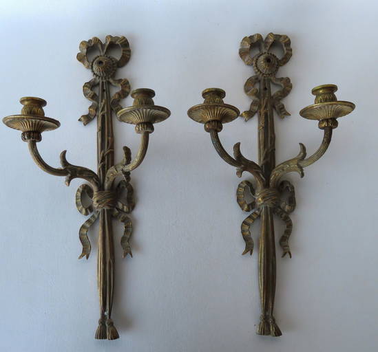 Two Fancy Brass Wall Sconces With 2 Candle Holders, Both In Very Good ...