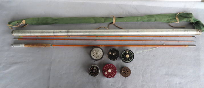 6 Vintage Bamboo Fishing Rods With Reels