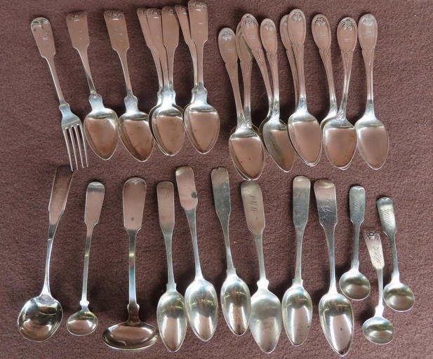 Grouping Of 30 Pieces Of Coin Silver Including: 10 Spoons Signed Gould ...