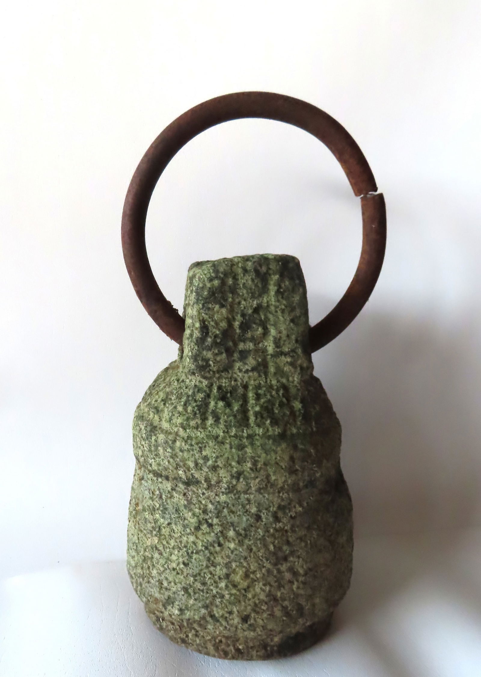 An Unusual Stone Counter Balance Weight With Embedded Iron Hanger, 18th ...